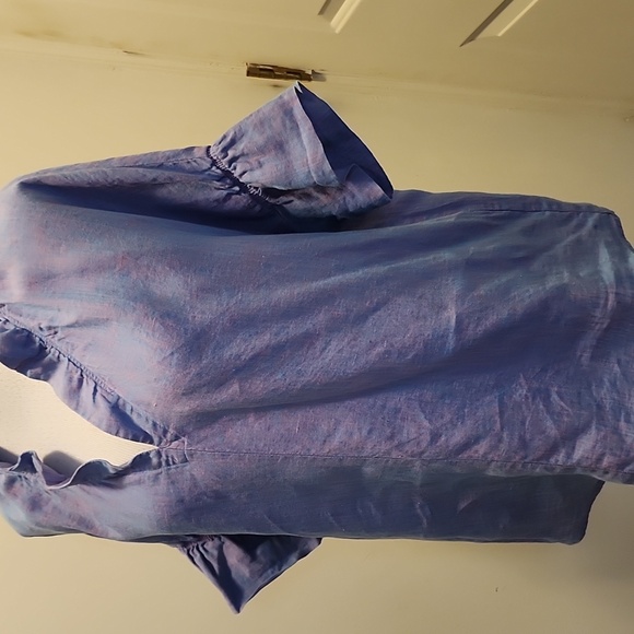 Finley | Tops | Finley Crosby Flounce Neck Sleeve Linen Shirt Blue Pink ...